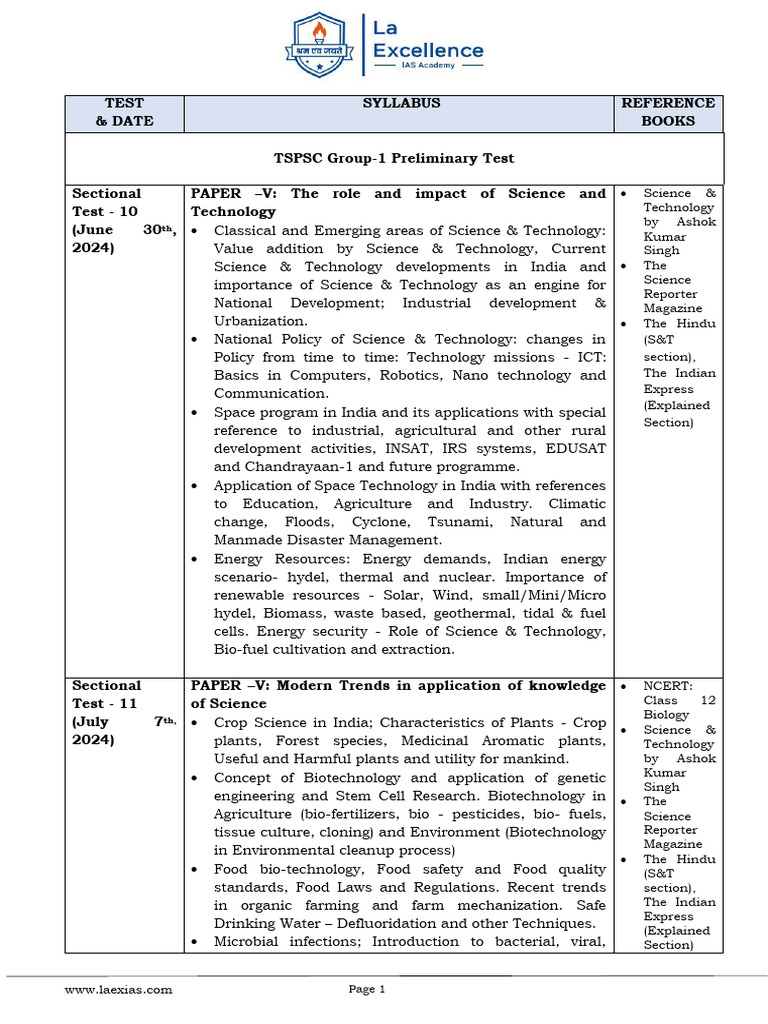 TSPSC Mains Test Series 2024 Schedule For Tests After Prelims | PDF ...