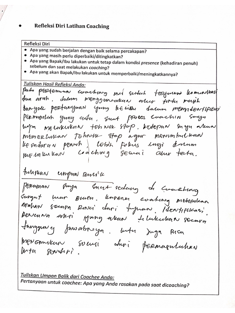 Refleksi Diri Latihan Coaching | PDF