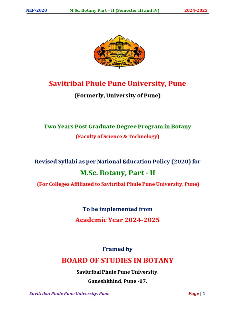 NEP-2020 M.Sc. Botany Syllabus 2024-25 | PDF | Sustainability ...