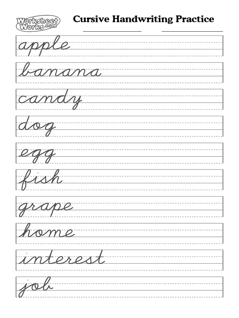 WorksheetWorks Cursive Handwriting Practice 2 | PDF