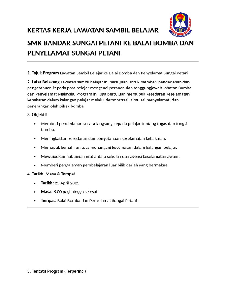 Kertas Kerja Lawatan ke Balai Bomba | PDF