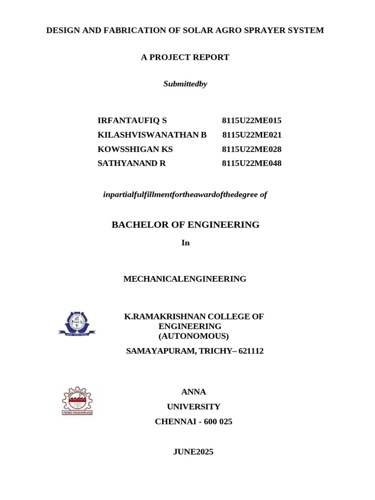 Solar Agro Project Report (Final) | PDF | Inductor | Electric Motor