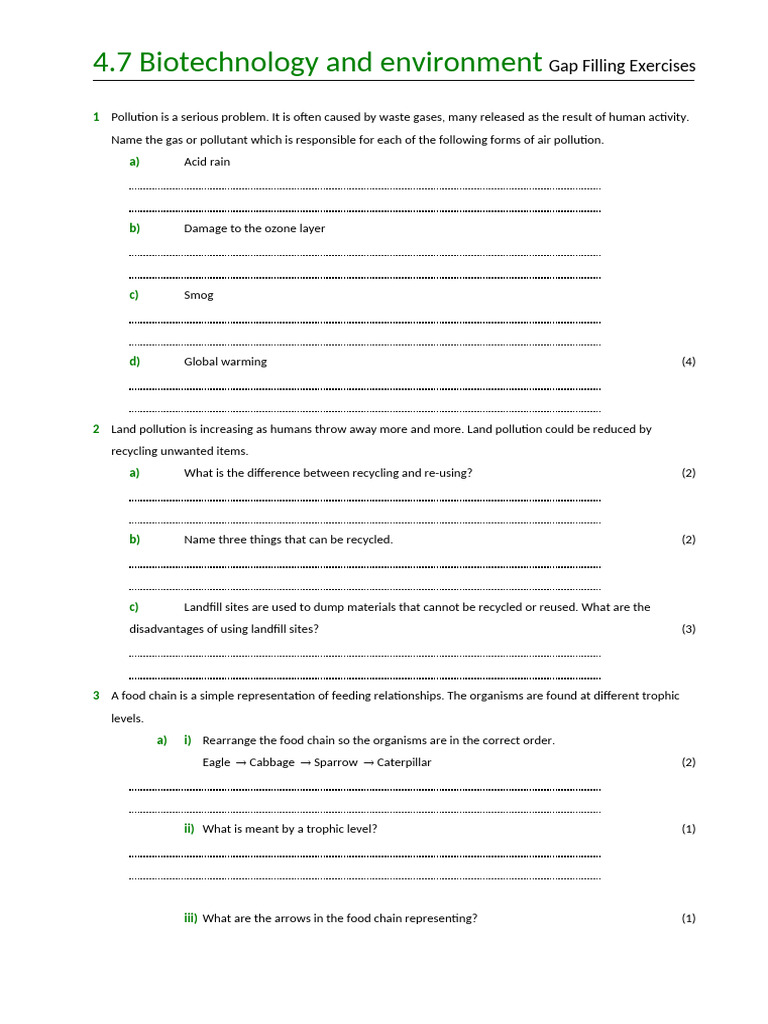 4.7 Biotechnology and Environment Exercise | PDF | Waste | Foods