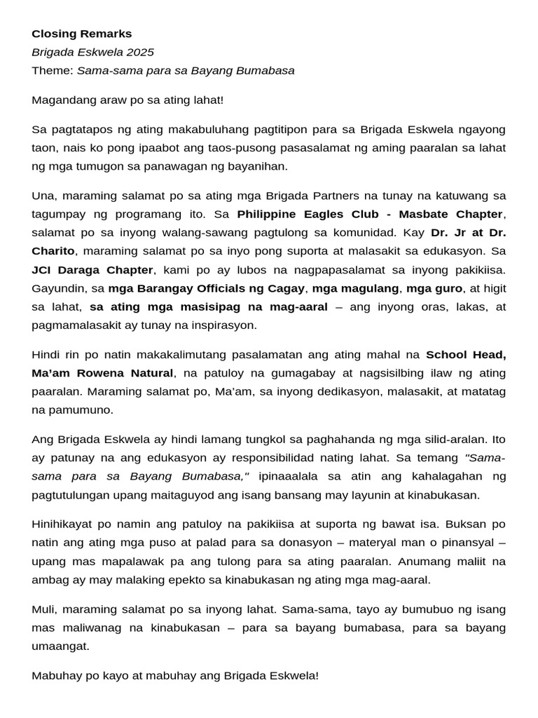 Your Closing Remarks | PDF