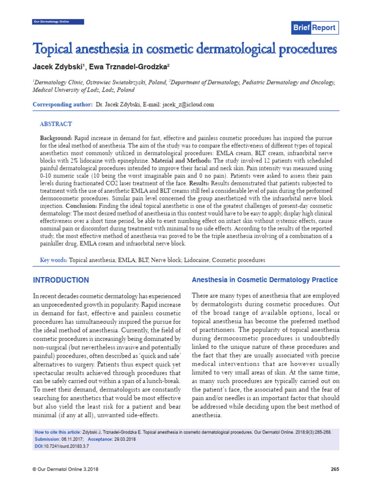 Topical Anesthesia in Cosmetic Dermatological Proc | PDF | Anesthesia ...