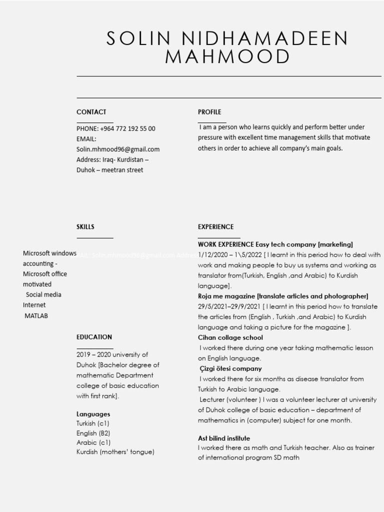 Solin Nidhamadeen Mahmood - PDF CV | PDF