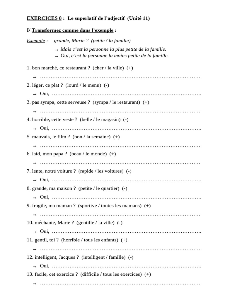 Exercices sur le superlatif de l'adjectif | PDF
