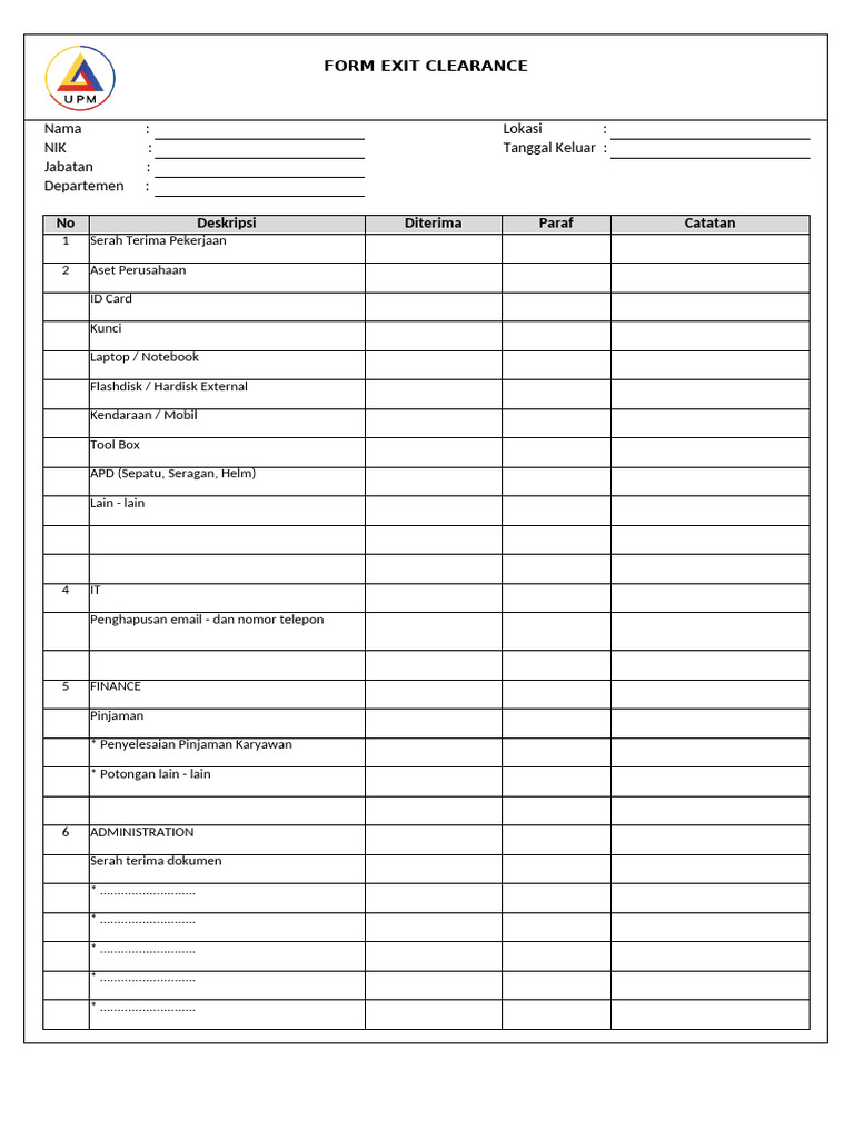 Form Exit Clearance | PDF