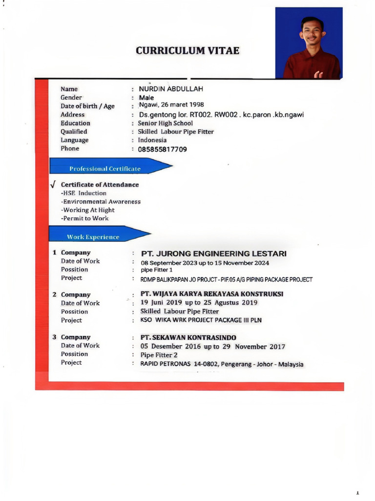 CV NURDIN ABDULLAH FITTER 2025 (1) - Terkompresi | PDF