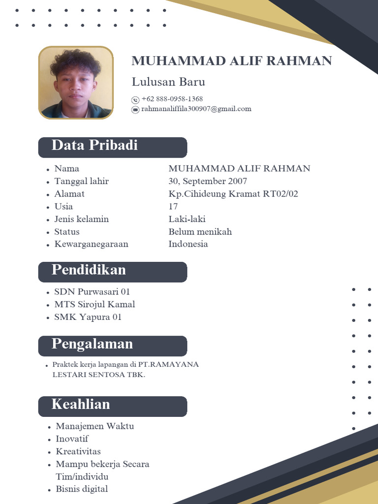 CV - by Muhammad Alif Rahman | PDF