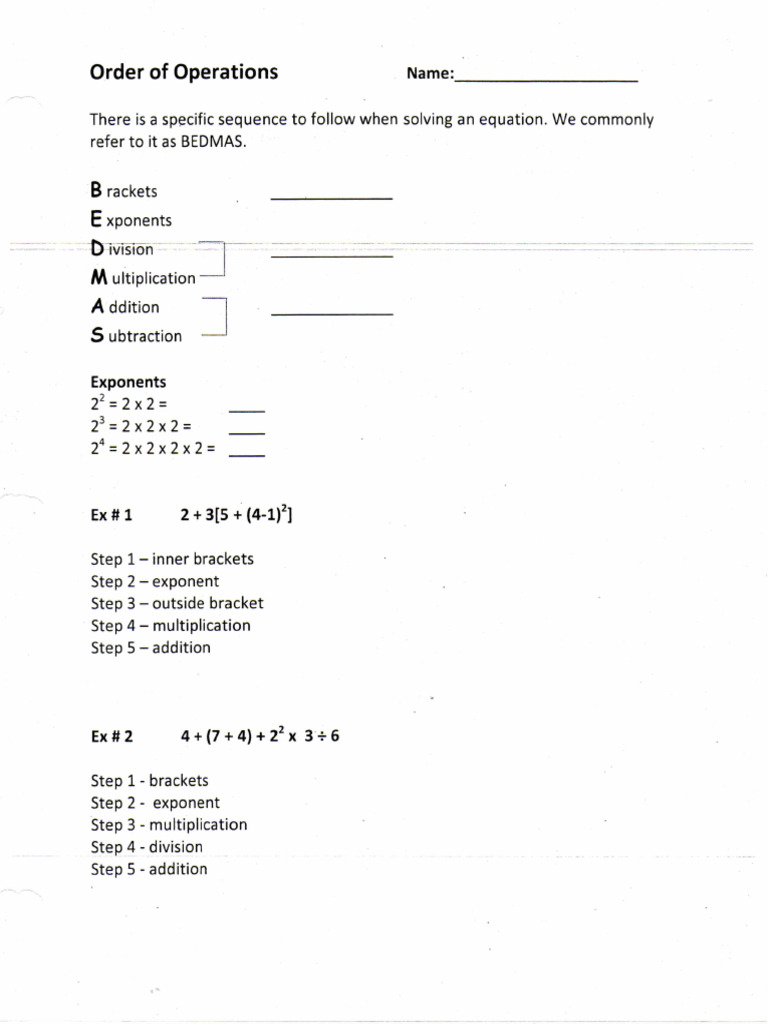 Order of Operations Outline 1 | PDF