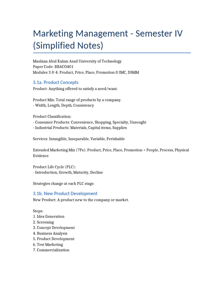 Marketing Management Module 3 and 4 Notes | PDF | Product (Business ...