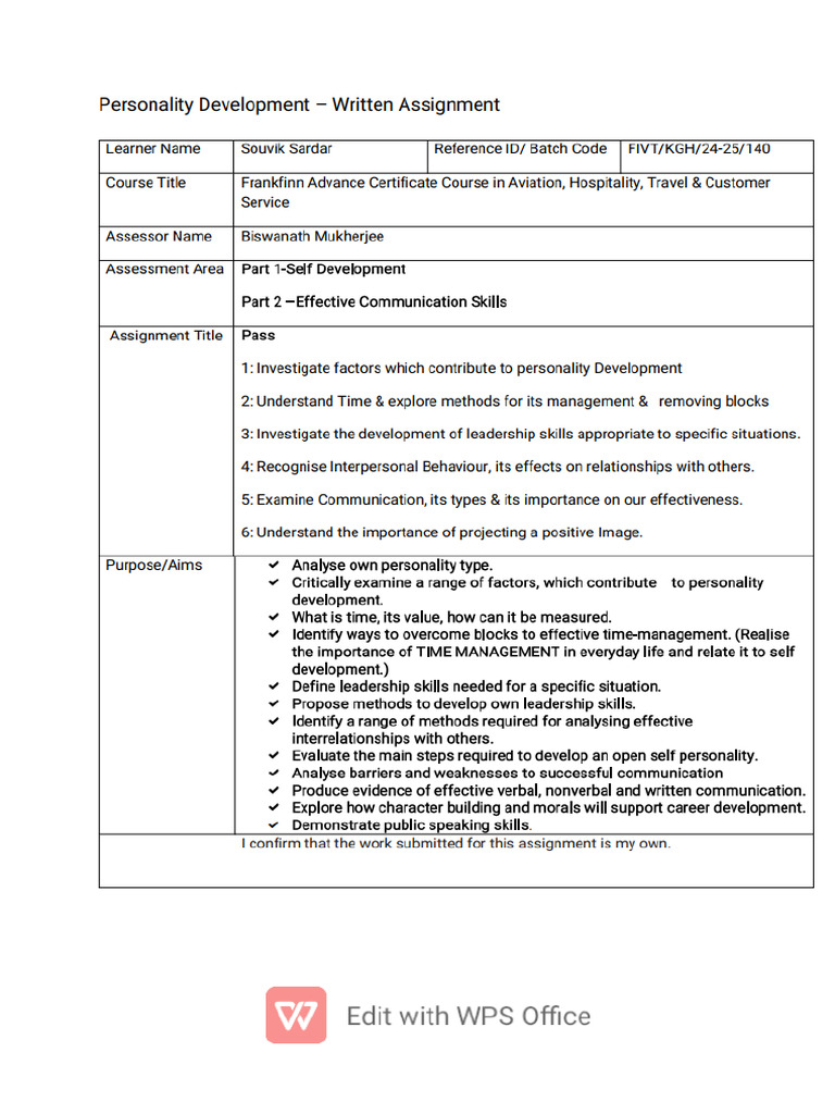 Self Development (ACAH6) Souvik | PDF