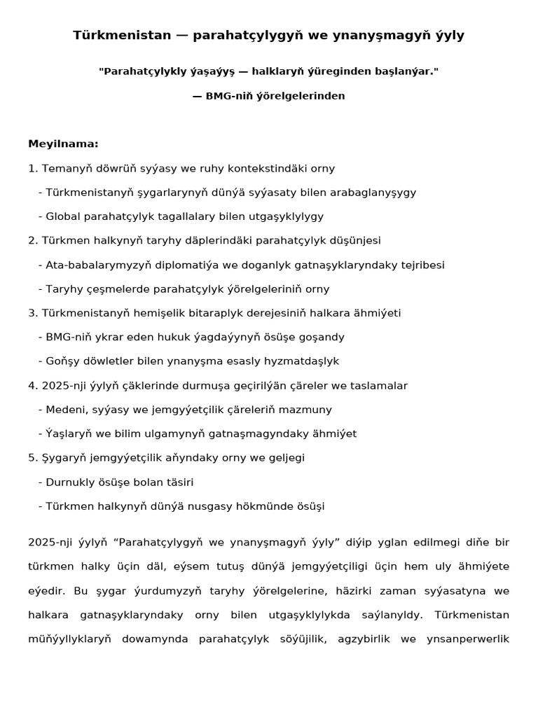 Turkmenistan Parahatcylyk Yyly 301 Soz | PDF