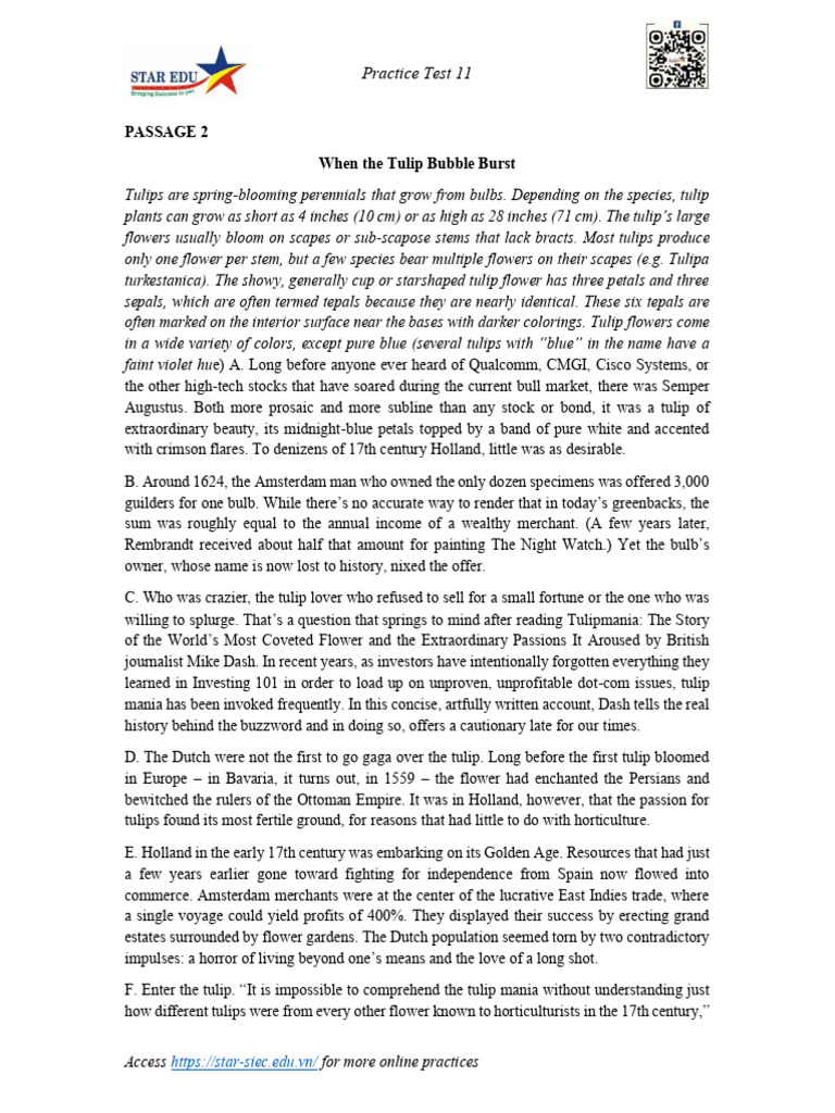 Reading Practice 11 Passage 2 | PDF | Tulip | Horticulture