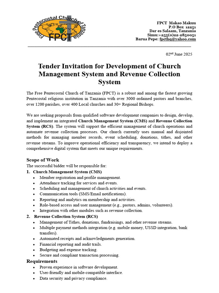 FPCT HQ - Tender Announcement For Software Development | PDF | Software ...