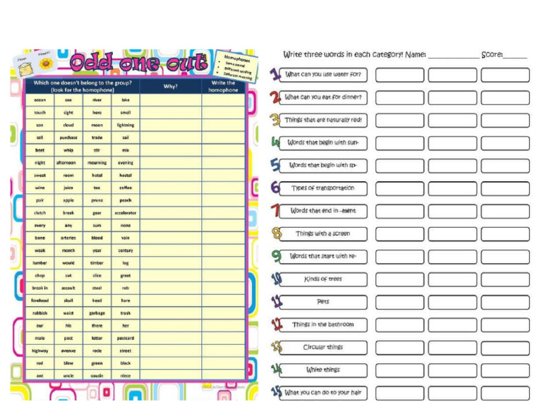 Odd One Outworksheet | PDF