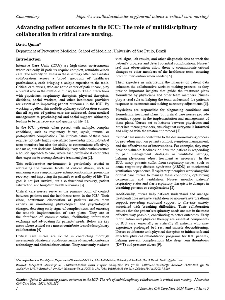 Advancing Patient Outcomes in The Icu The Role of Multidisciplinary ...