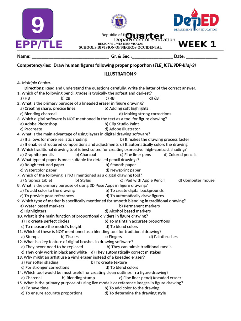 TLE9 Q3 Illustration ELK-Week-1F | PDF | Drawing | Figure Drawing