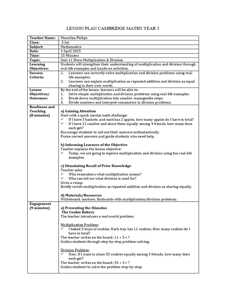Year 3 Maths: Multiplication & Division Lesson | PDF | Learning ...