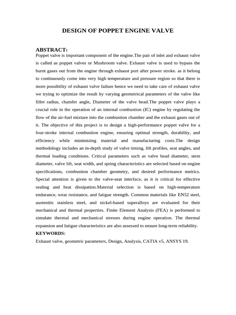 Poppet Valve Design for IC Engines | PDF | Valve | Strength Of Materials
