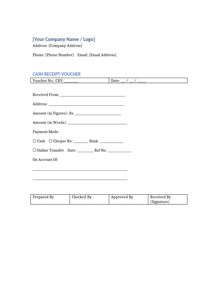 Cash Receipt Voucher Template | PDF