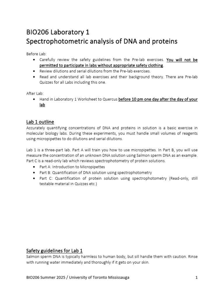 BIO206 Lab 1 | PDF | Spectrophotometry | Absorbance