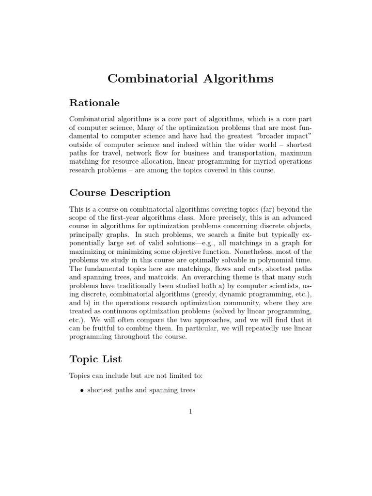 Cuny Combinatorial Algorithms | PDF | Linear Programming | Combinatorics