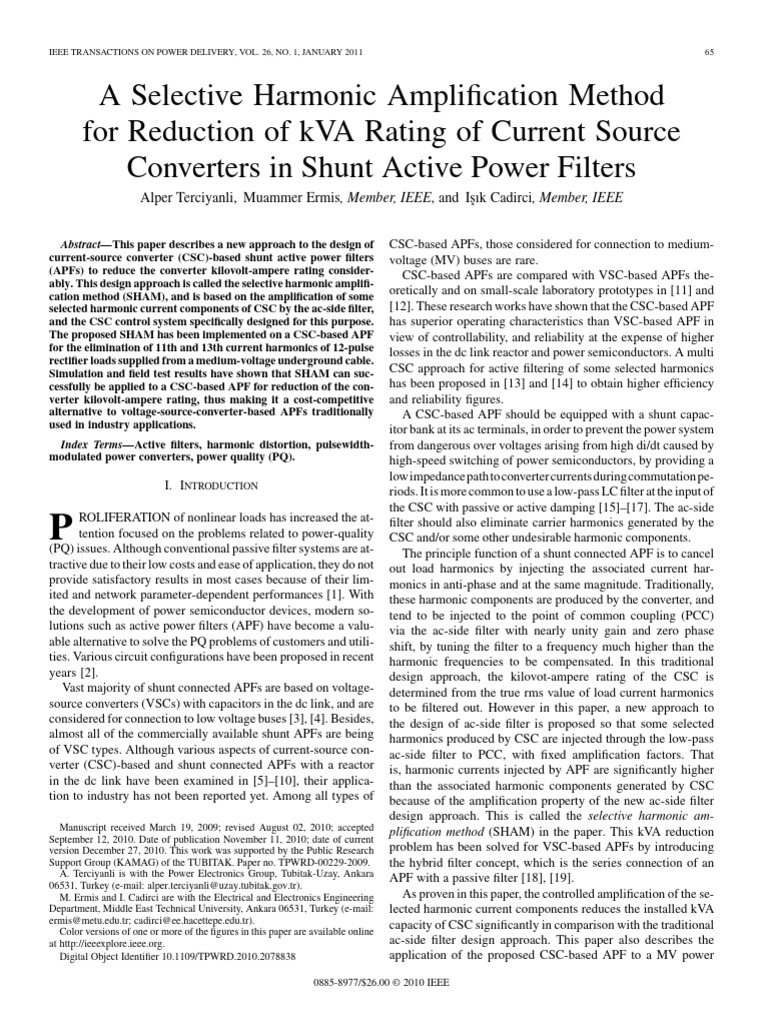 A Selective Harmonic Amplification Method For Reduction of KVA Rating of Current Source ...