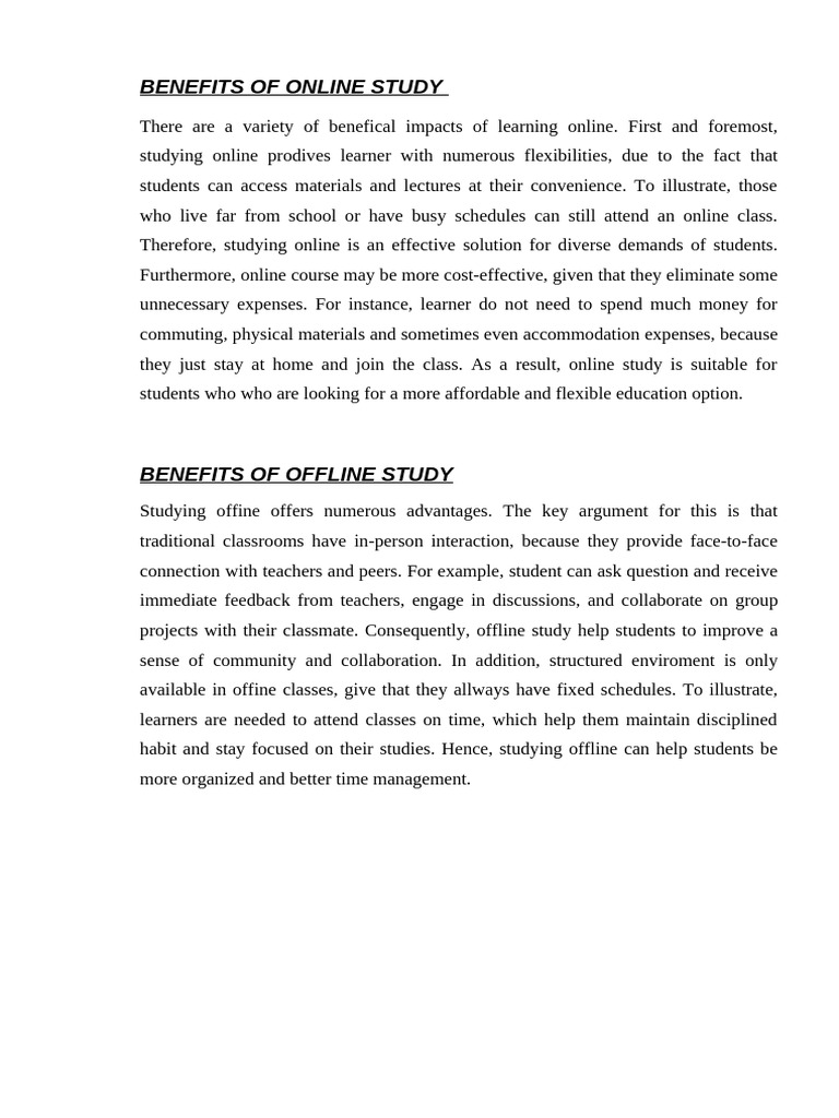 Benefits Online - Offline Study | PDF