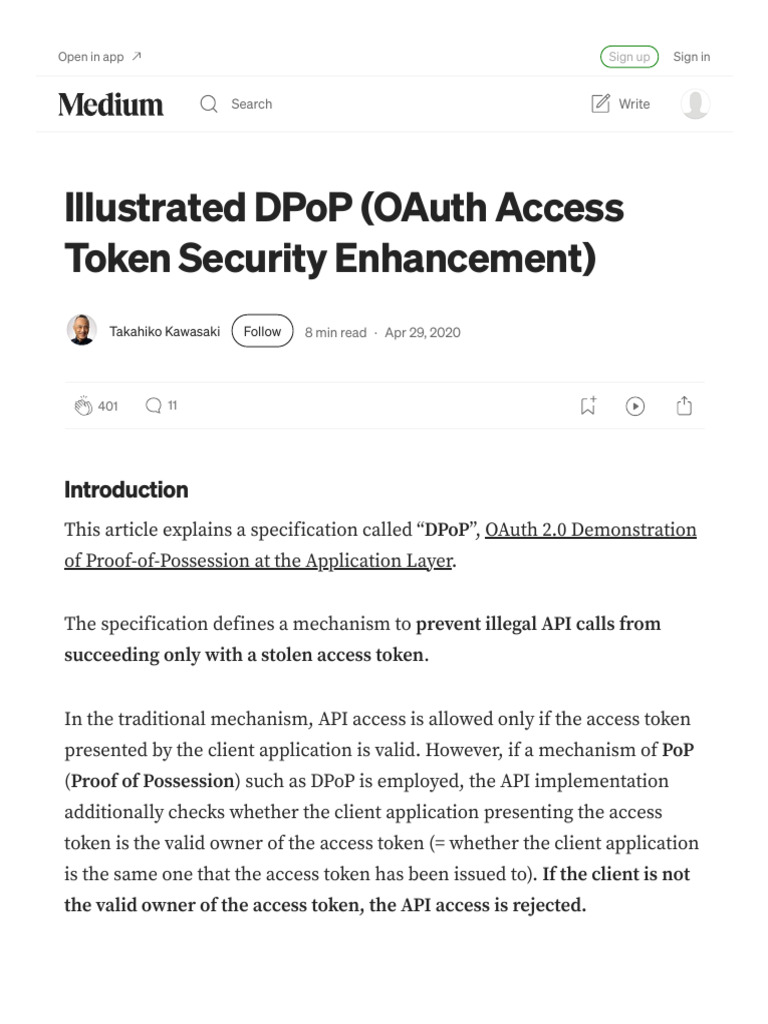 Illustrated DPoP (OAuth Access Token Security Enhancement) - by Takahiko Kawasaki - Medium | PDF ...