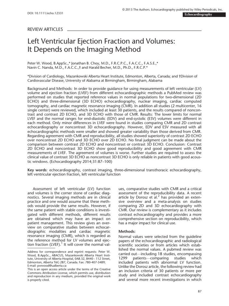 40 - Left Ventricular Ejection Fraction and Volumes - It Depends On The ...