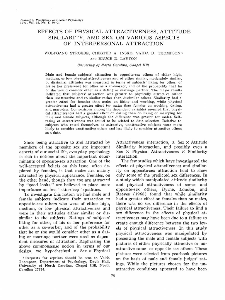 Effects of Physical Attractiveness, Attitude Similarity, and Sex On Various Aspects of ...
