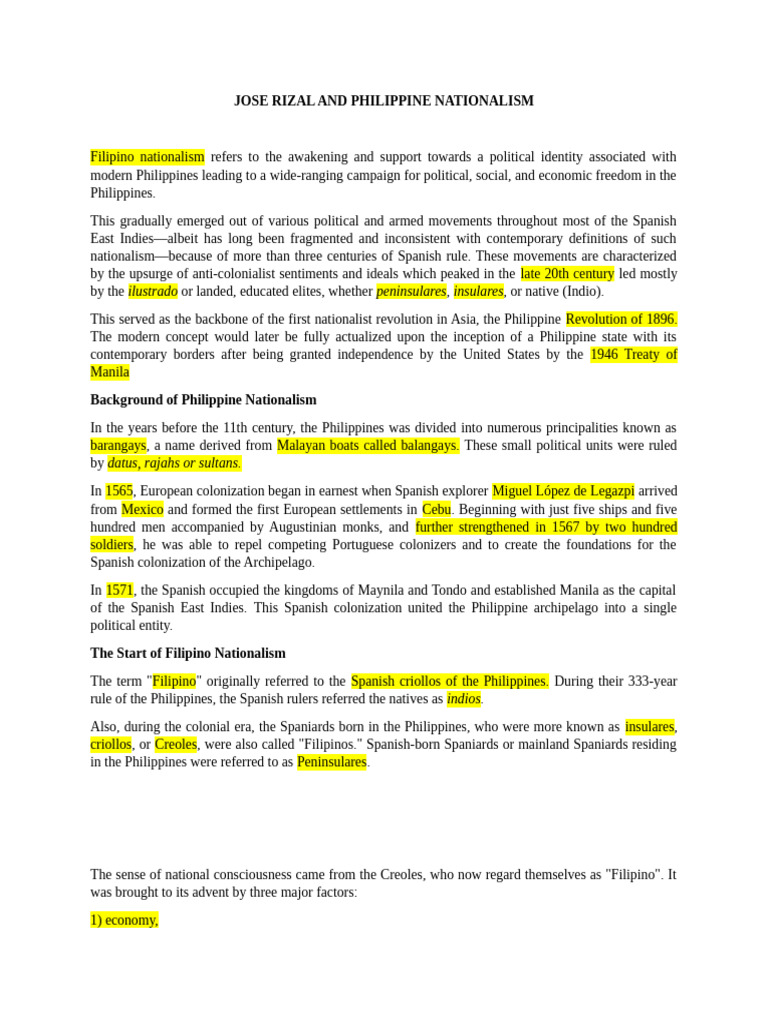 Jose Rizal and Philippine Nationalism | PDF | Philippines | Southeast Asia