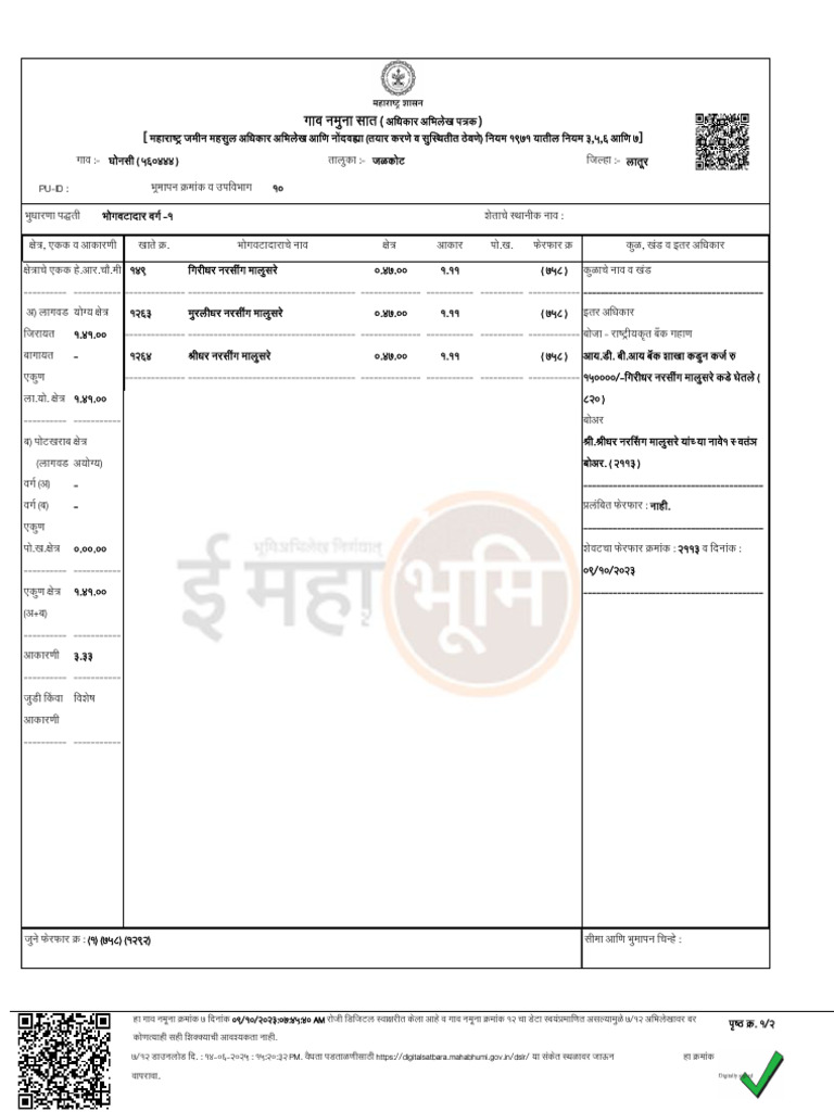 घोनसी 10 Satbara | PDF
