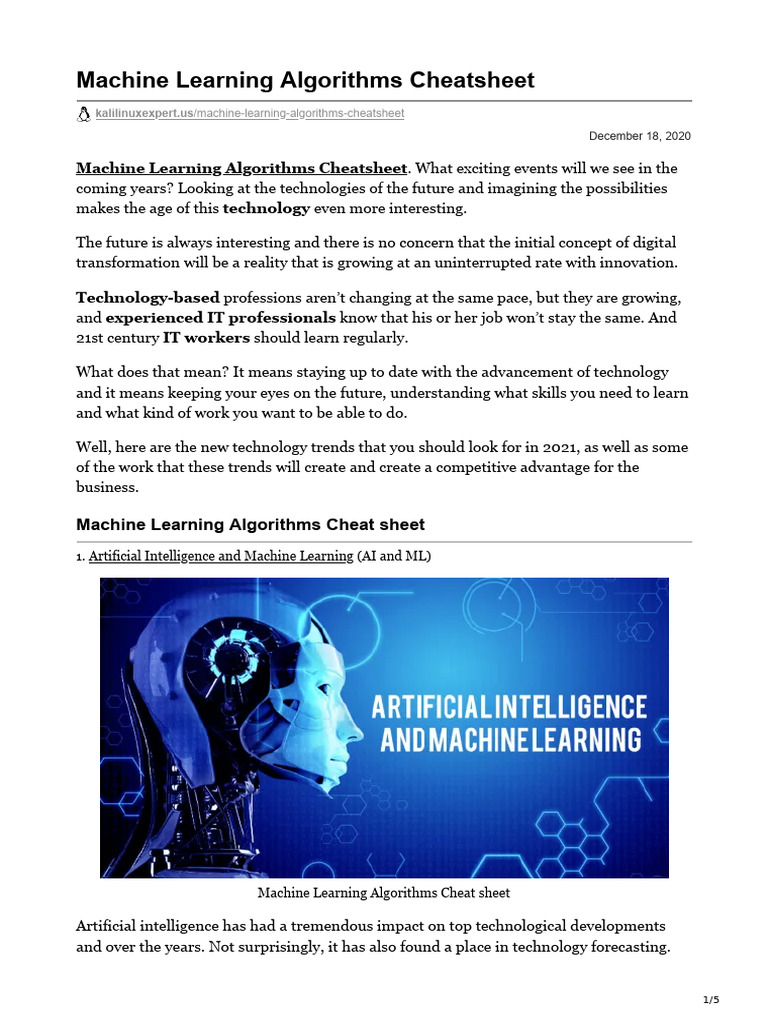 Machine Learning Algorithms Cheatsheet | PDF | Artificial Intelligence | Intelligence (AI ...
