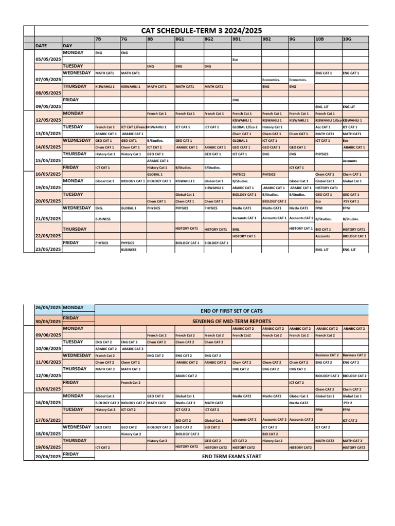 Cat Schedule 2024-2025 | PDF