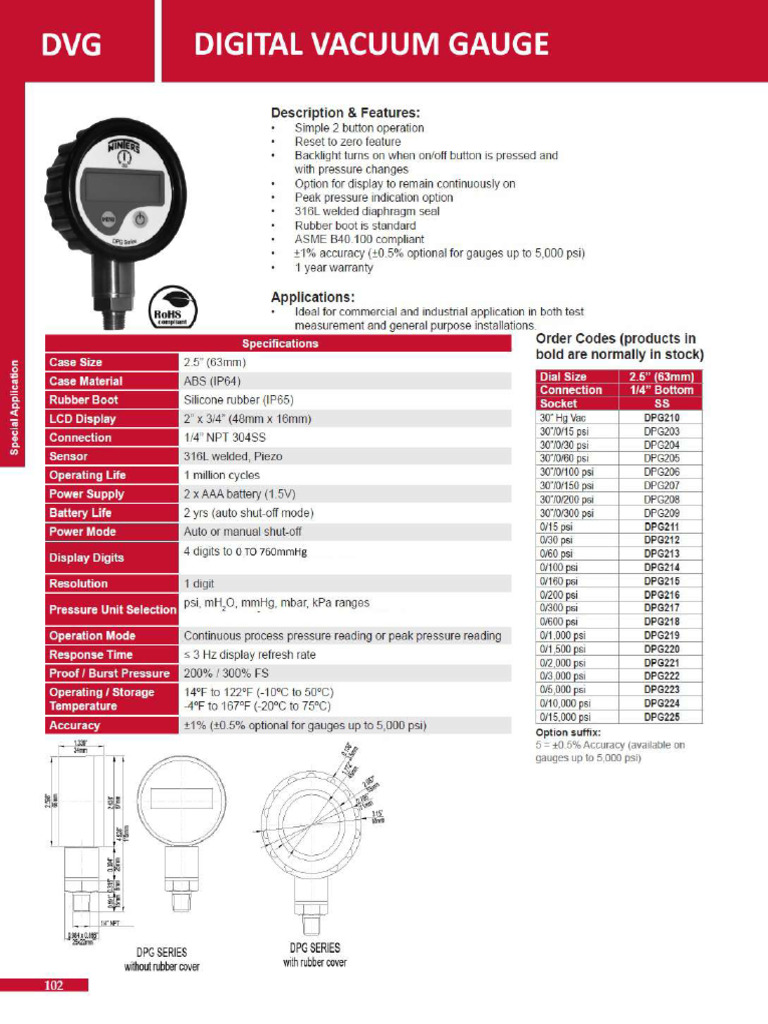 Digital Vacuum Gauge (Winters) New | PDF | Pressure Measurement ...