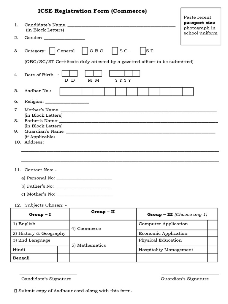 Registration Form (Commerce) | PDF