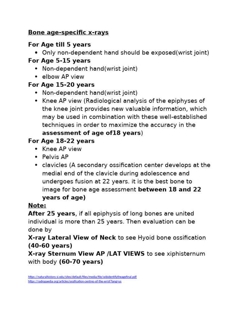 Bone Age Specific X-Rays | PDF