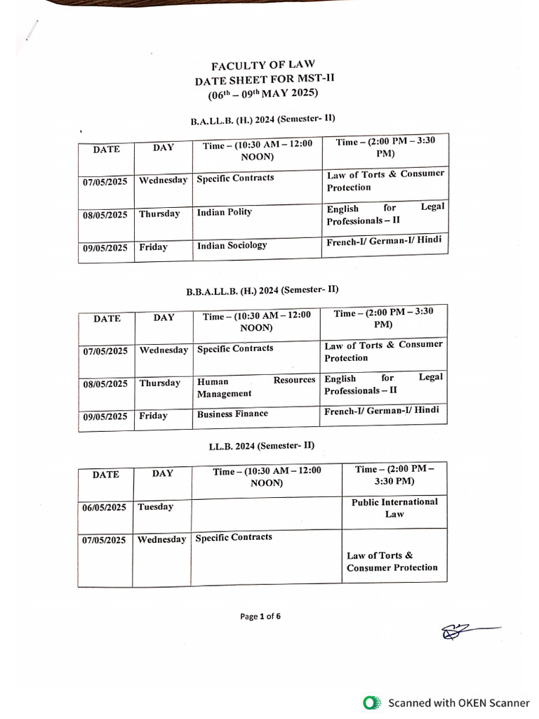 Final Date Sheet MST-II | PDF