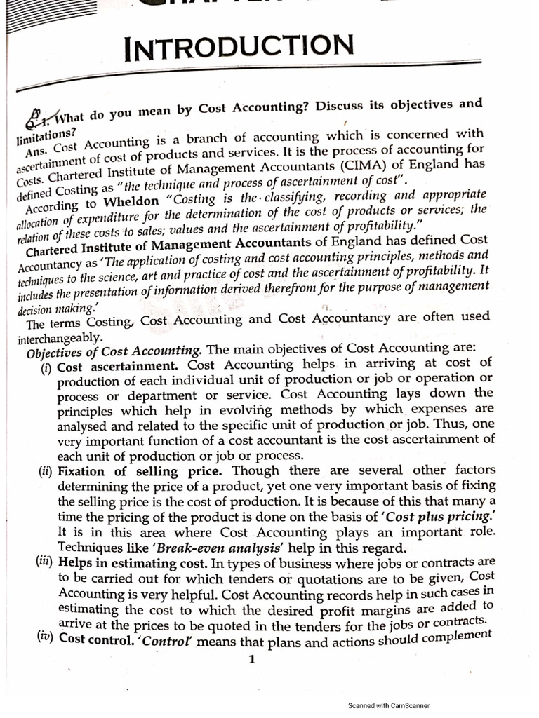 Cost Accounting Introduction Notes | PDF