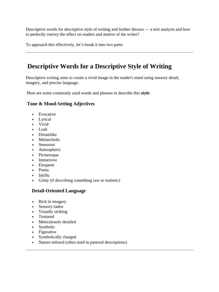 Descriptive Words For Descriptive Style of Writing | PDF | Metaphor ...