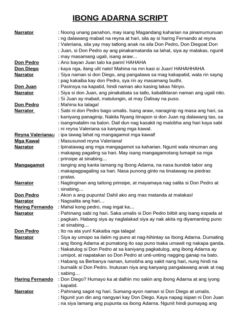 Ibong Adarna Script | PDF