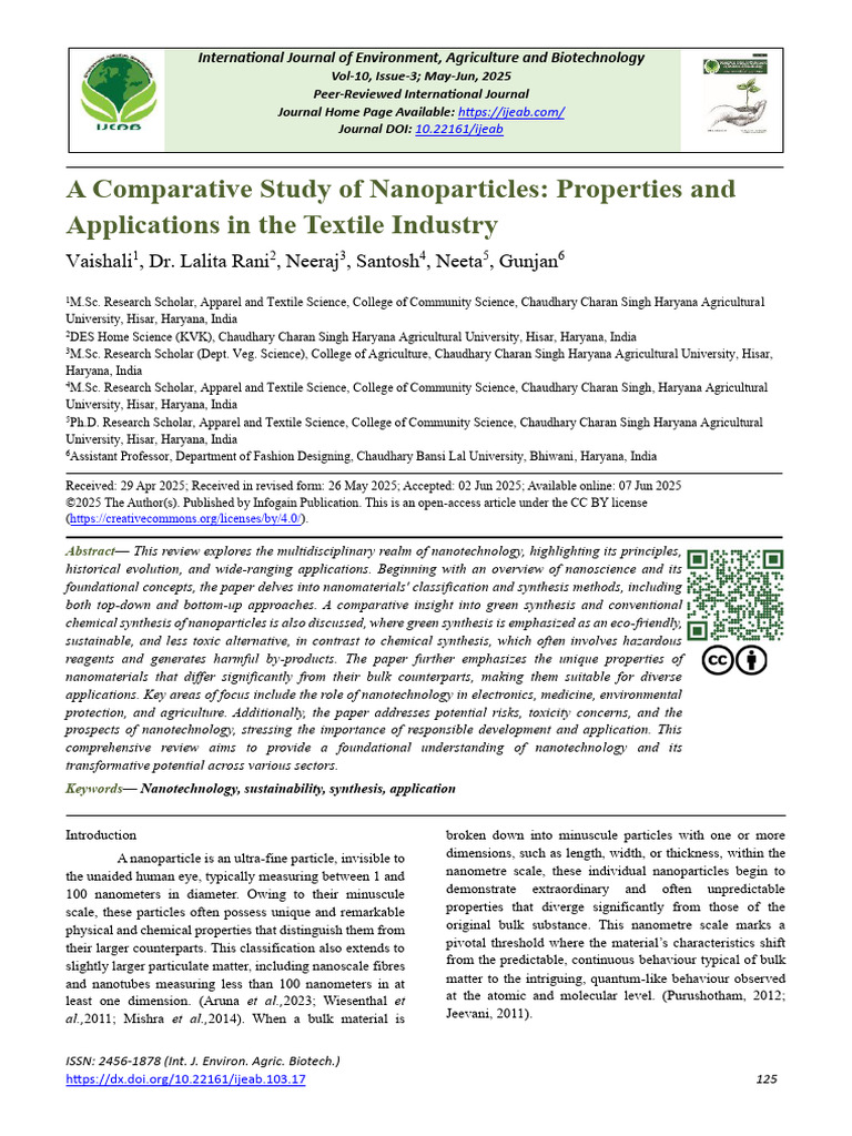 A Comparative Study of Nanoparticles: Properties and Applications in the Textile Industry | PDF ...