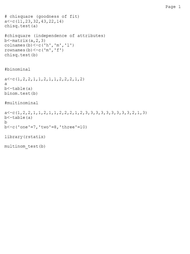 Binominal, Multinominal, Chisquare Test in R | PDF