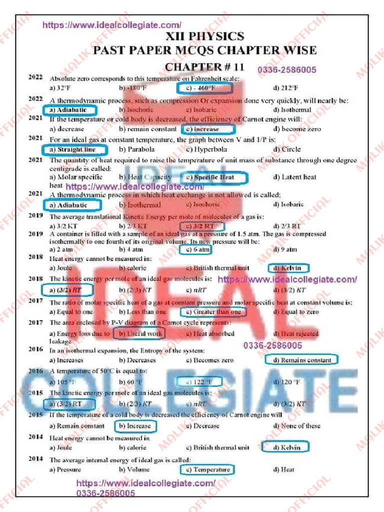 Xii Physics Solved Past MCQS Chapter Wise (Malik) | PDF