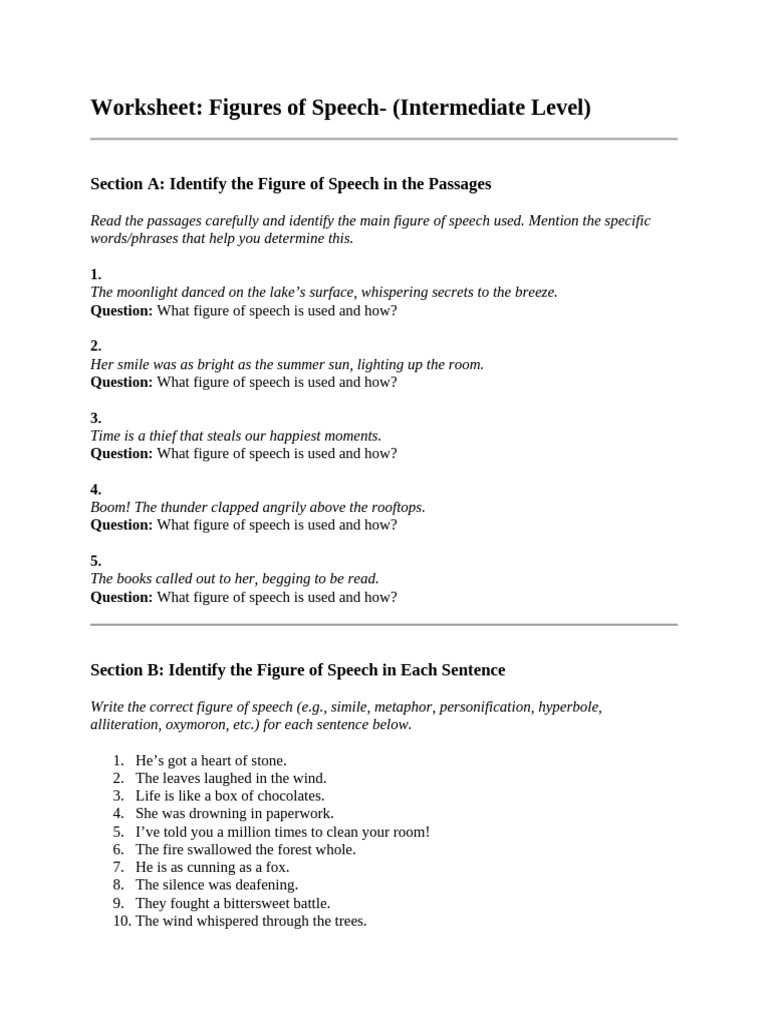 Figures of Speech Identification Worksheet | PDF