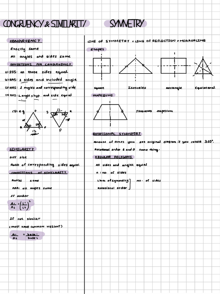 Congruency Similarity and Symmetry Igcse | PDF