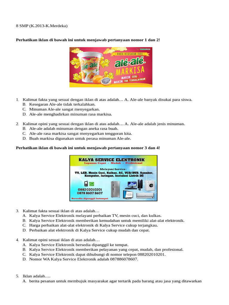 Soal Iklan, Slogan, Poster | PDF